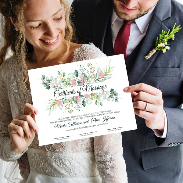 Modern Wedding Certificate Template - Etsy