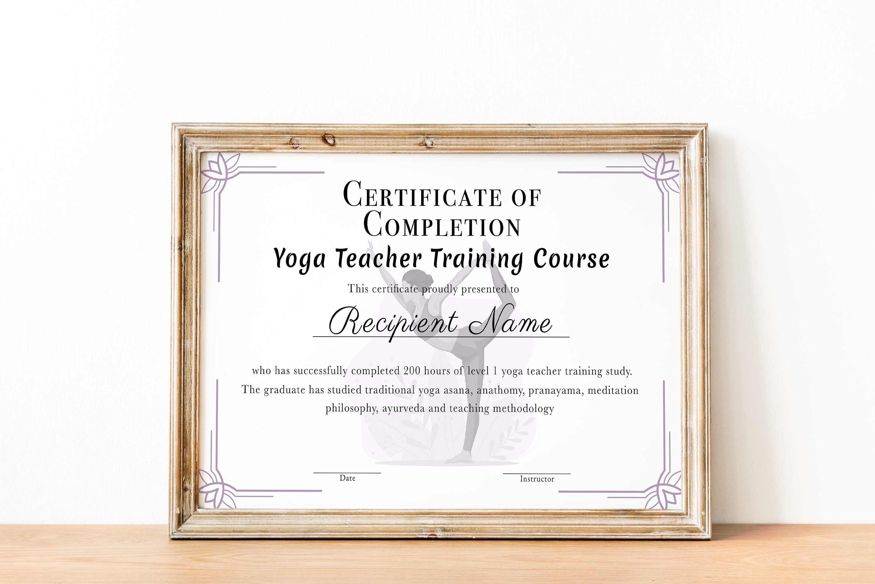 Yoga Certificate, Certificate of Completion, Yoga Studio Achievement, Yoga Participation Award ...