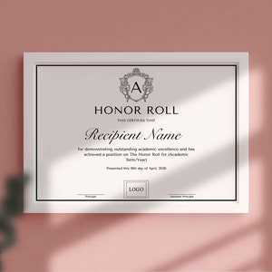 Editable Honor Roll Certificate Template, Elementary School Student ...