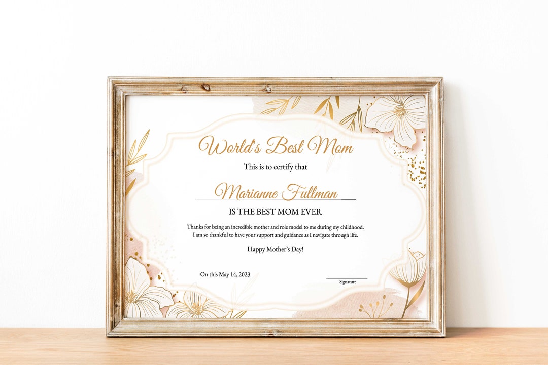 Editable Best Mom Certificate Template, Mother's Day Certificate Best ...