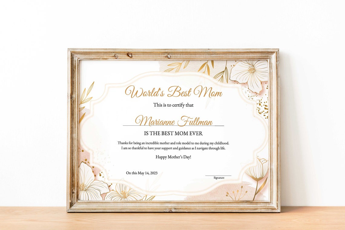 Editable Best Mom Certificate Template, Mother's Day Certificate Best ...