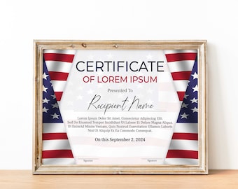 American Appreciation Certificate, Honoring Military Service ...