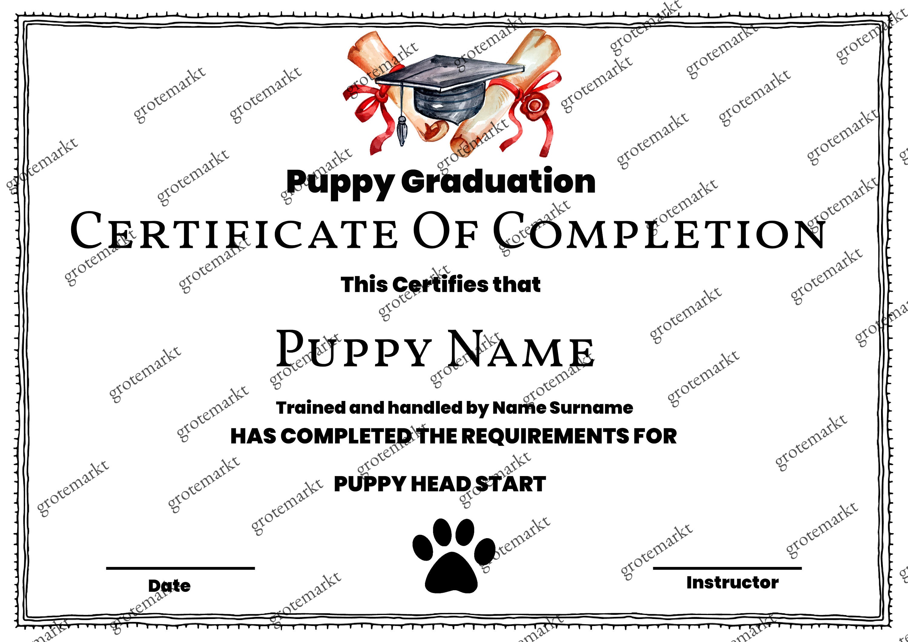 Dog Training Certificate Template, Editable Puppy Graduation ...