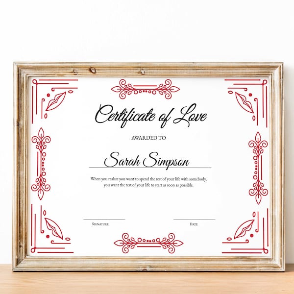 Certificate of Love - Etsy