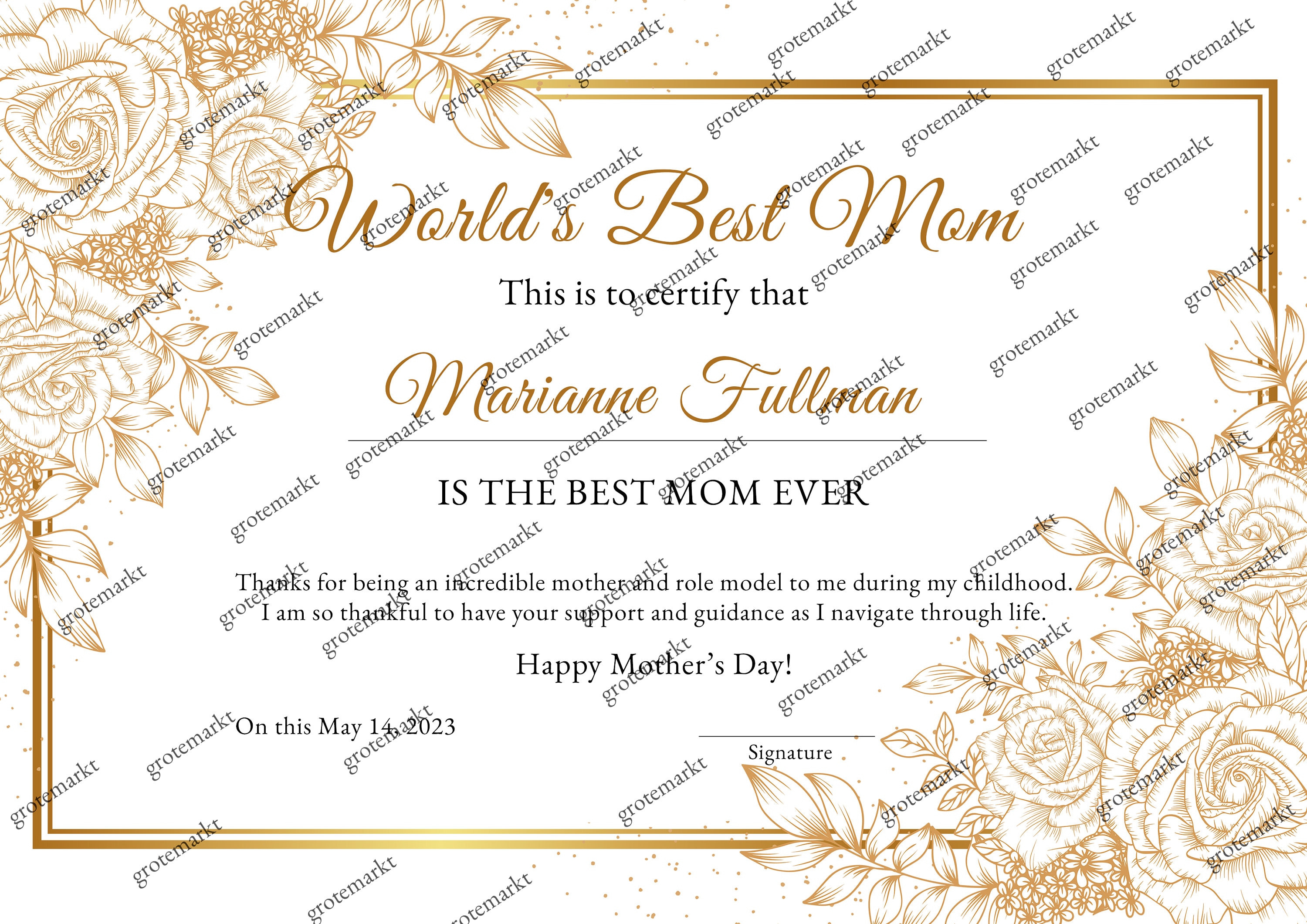 Editable Best Mom Certificate Template, Mother's Day Certificate Best ...