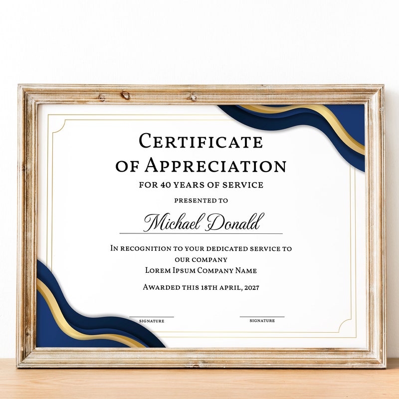 Years of Service Certificate Template - Etsy