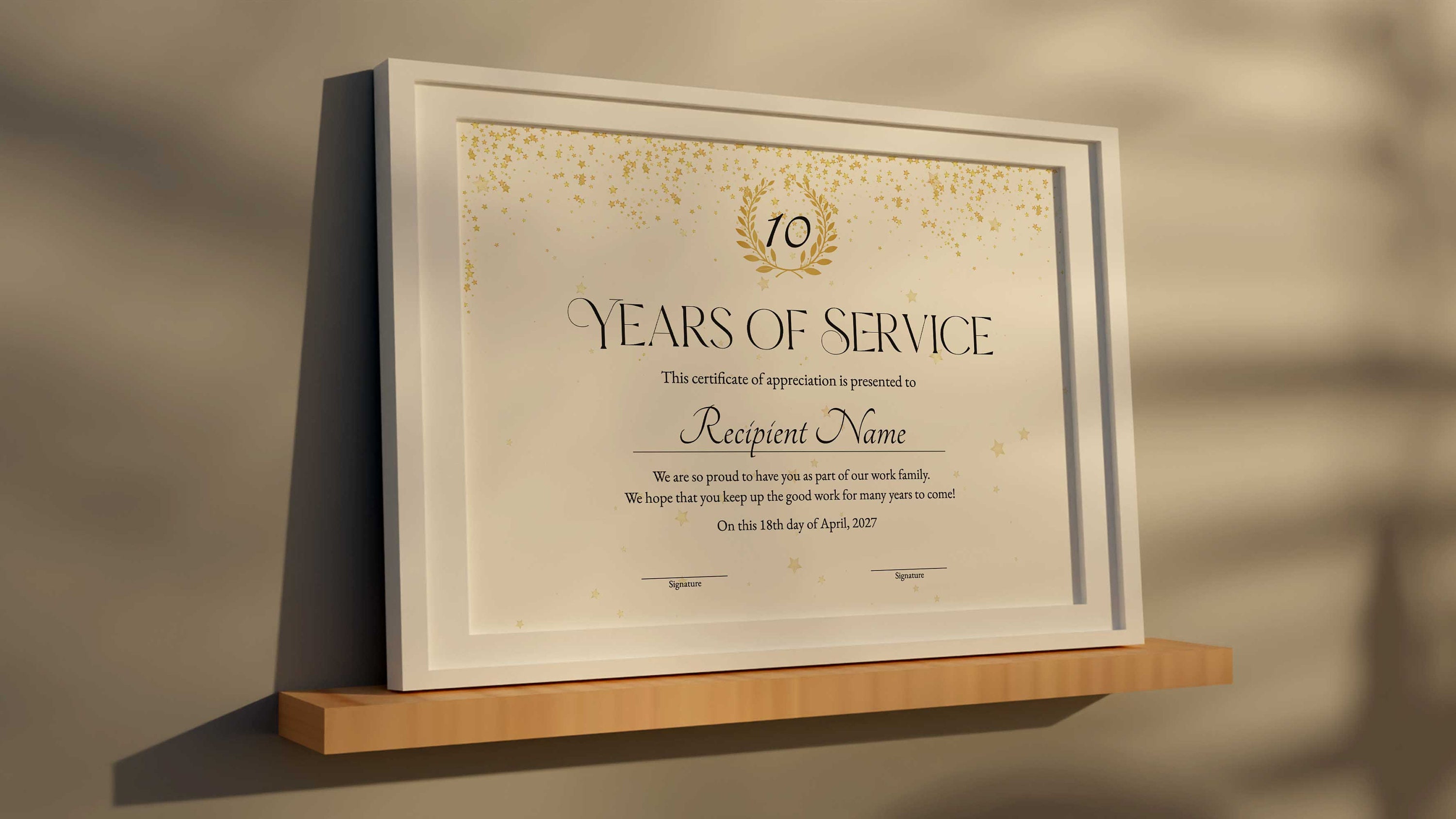 10 Years of Service Anniversary Award Certificate of Appreciation ...