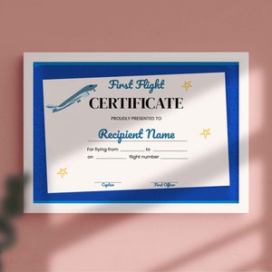 My First Flight Certificate Template, Award Certificate for Kids ...