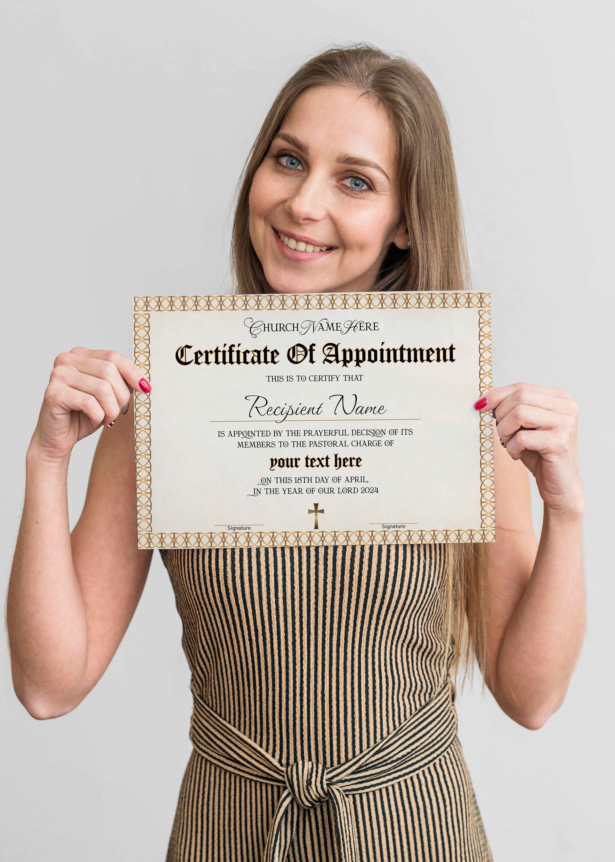 Editable Appointment Certificate Template, Printable Bishop Pastor ...