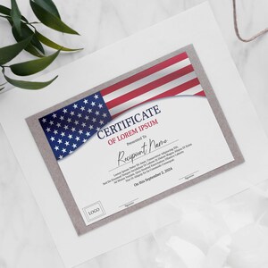 Veteran's Certificate of Appreciation, 4th of July Template, Editable Certificate With American ...