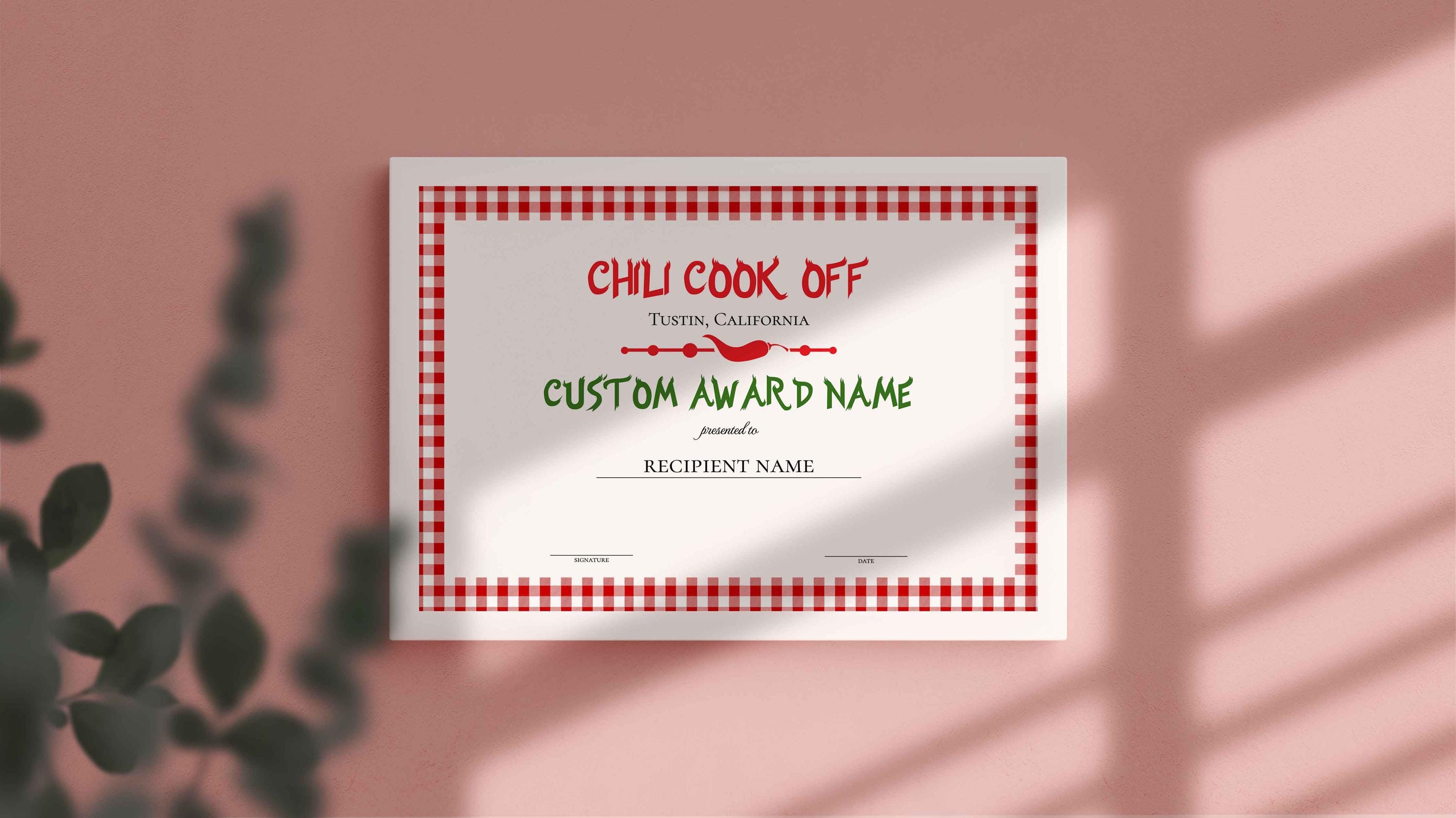 Chili Cook off Certificate, Printable Chili Cook-off Award Winner ...