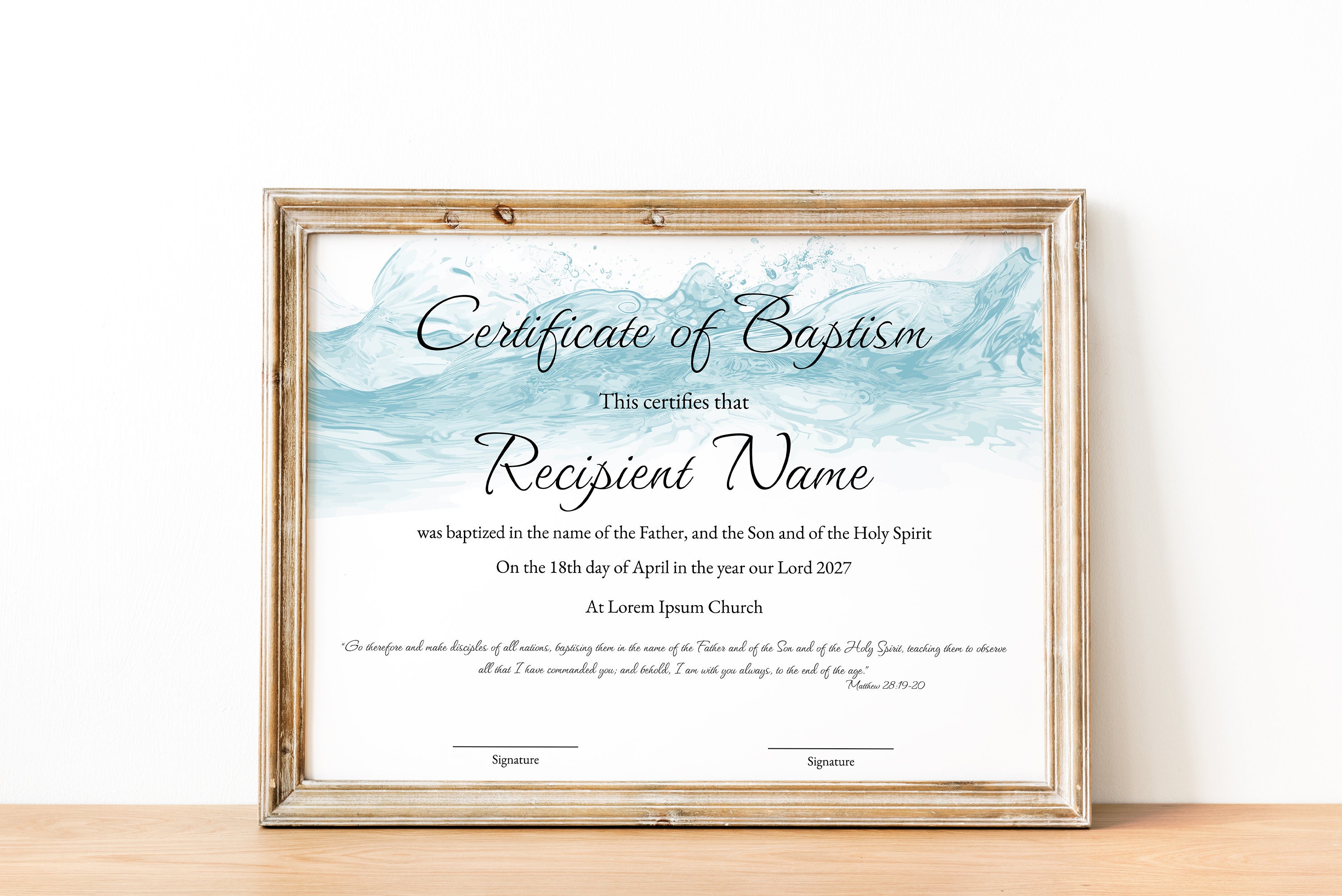 Printable Baptism Certificate Template 8x10
