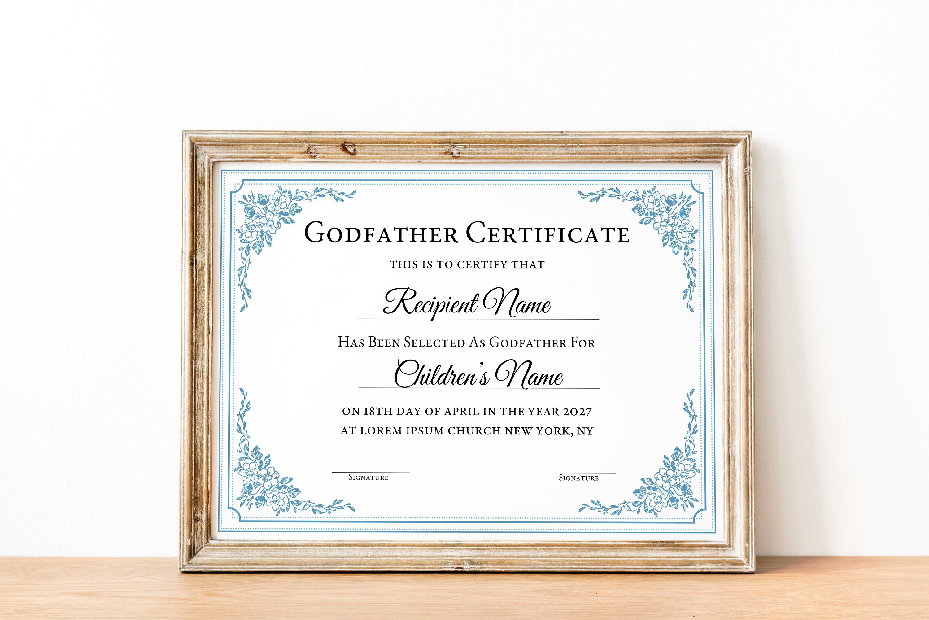 Godmother Certificate Template, Editable Godfather Certificate ...