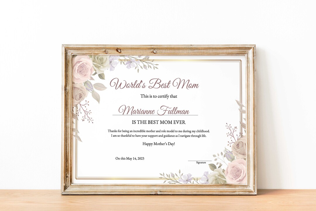 Editable Best Mom Certificate Template, Mother's Day Certificate Best ...