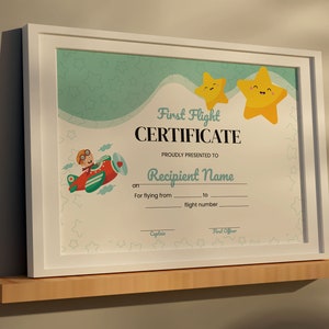My First Flight Certificate Template, Award Certificate for Kids ...