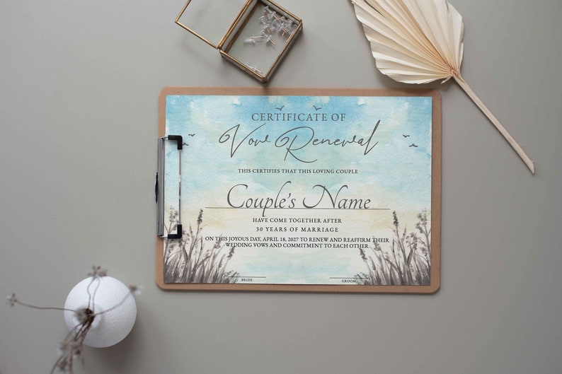 Beach Vow Renewal Certificate Template, Beach Ceremony Keepsake ...