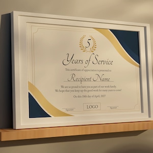 5 Years of Service Anniversary Award Certificate of Appreciation ...