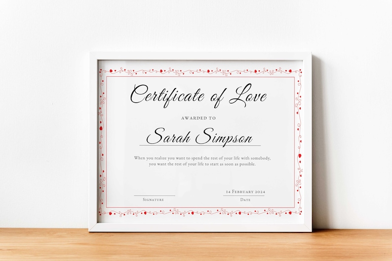 Love Certificate Template, Valentines Day Gift for Him or Her, EDITABLE ...