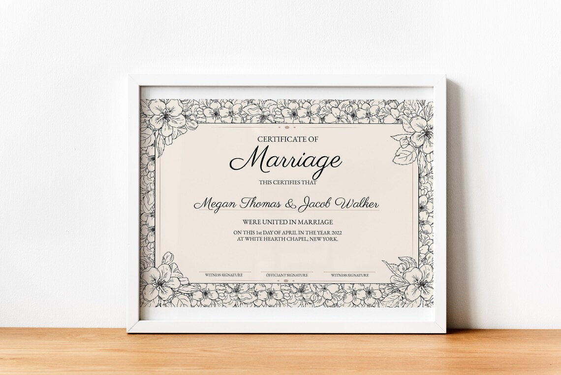 Elegant Wedding Marriage Certificate Keepsake, Decorative Marriage ...