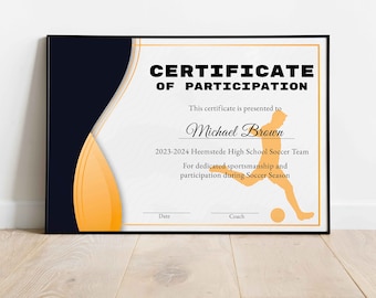 Editable Soccer Certificate Template Printable Soccerball - Etsy