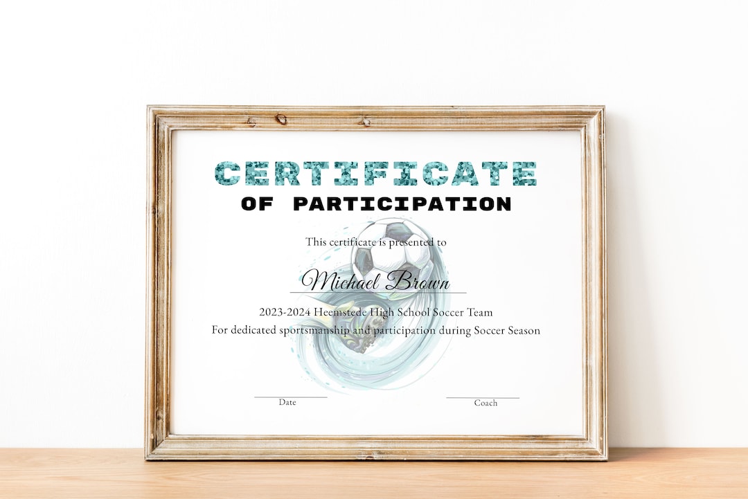 Editable Soccer Certificate Template, Printable Soccerball Certificate ...