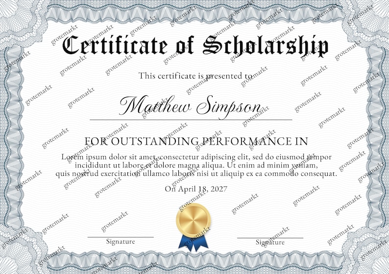 Scholarship Award Template, School Award Certificate, Editable ...