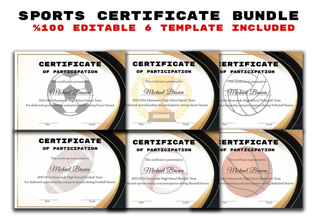 End of Season Award Certificates 6 Sports Certificates - Etsy