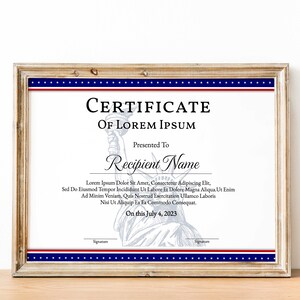 American Flag Certificate Template, Independence Day, Editable ...