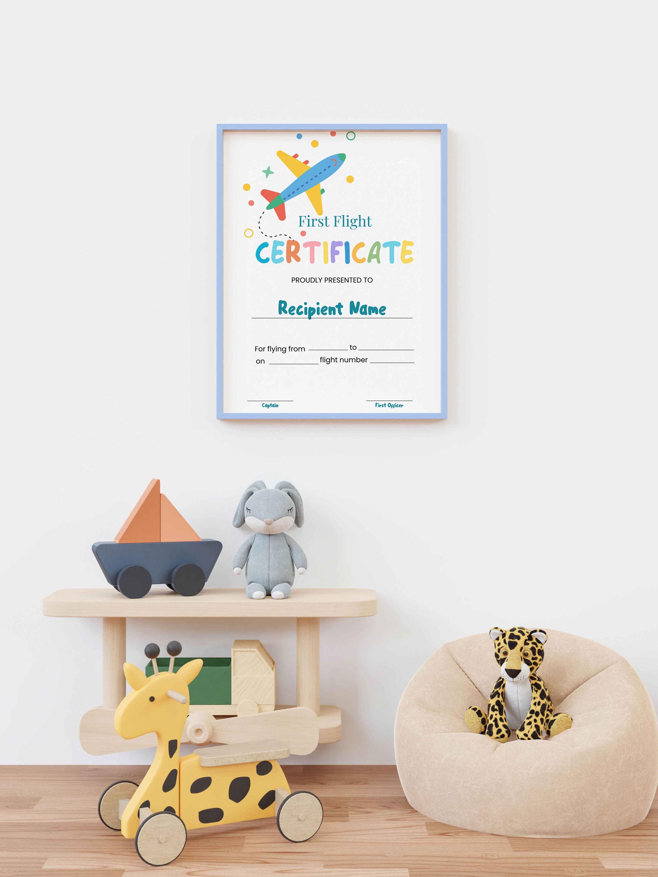 My First Flight Certificate Template, Award Certificate for Kids ...