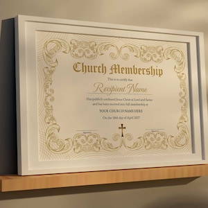 Church Membership Certificate Template, Editable Printable Certificate ...