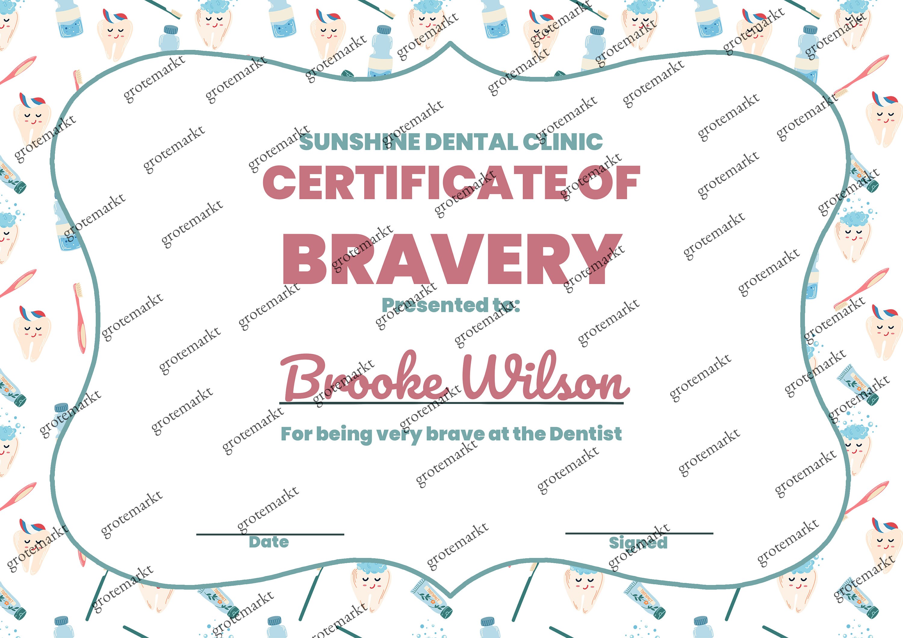 Editable Dentist No Cavities Club, Certificate of Bravery Template ...