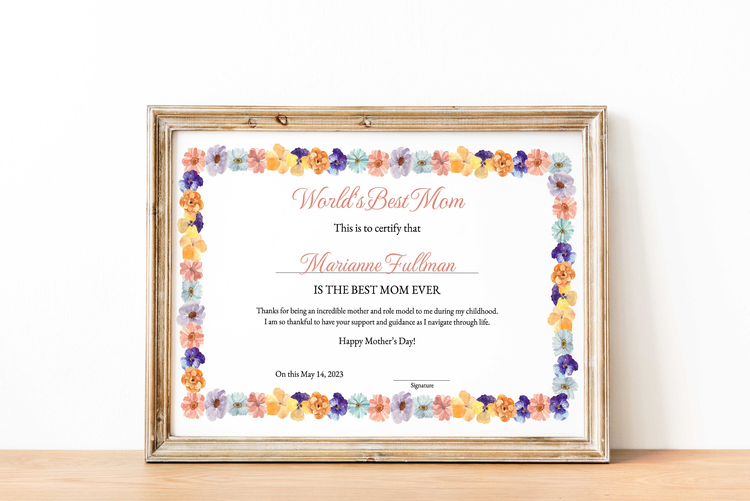 Editable Best Mom Certificate Template, Mother's Day Certificate Best ...