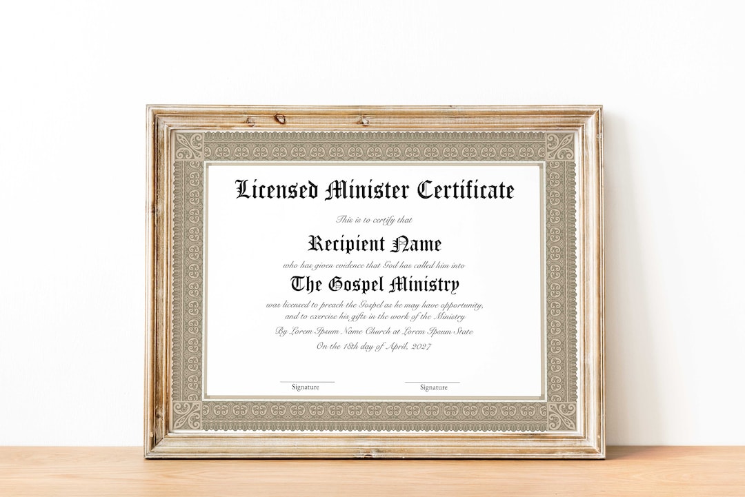 Editable Licensed Minister Certificate Template, Printable Certificate ...