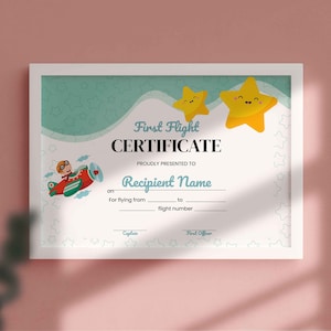 My First Flight Certificate Template, Award Certificate for Kids ...