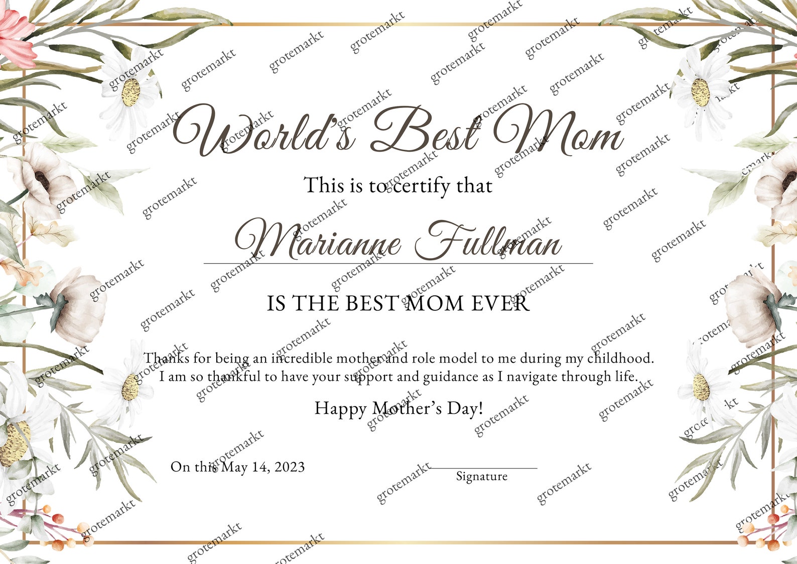 Editable Best Mom Certificate Template, Mother's Day Certificate Best ...