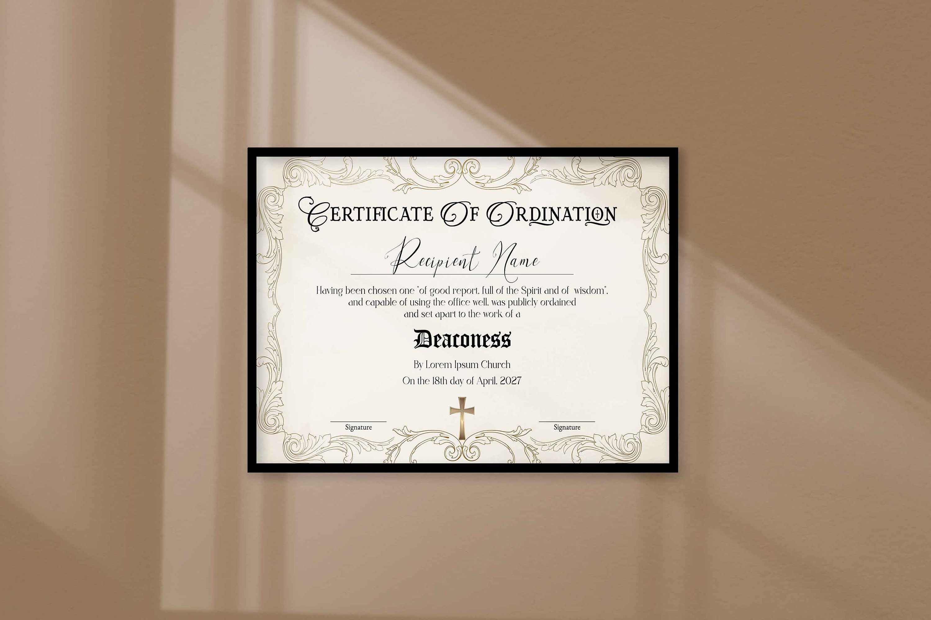 Deacon & Deaconess Ordination Certificate Template, Certificate of ...