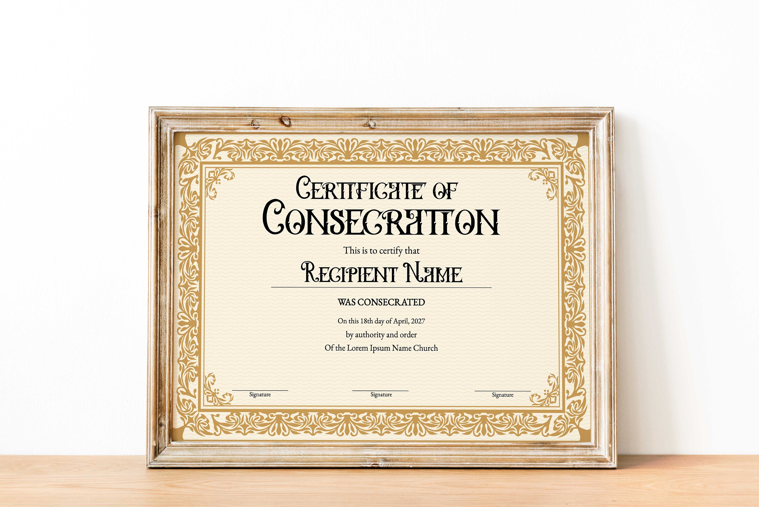 Editable Certificate of Consecration Template, Printable Consecration ...