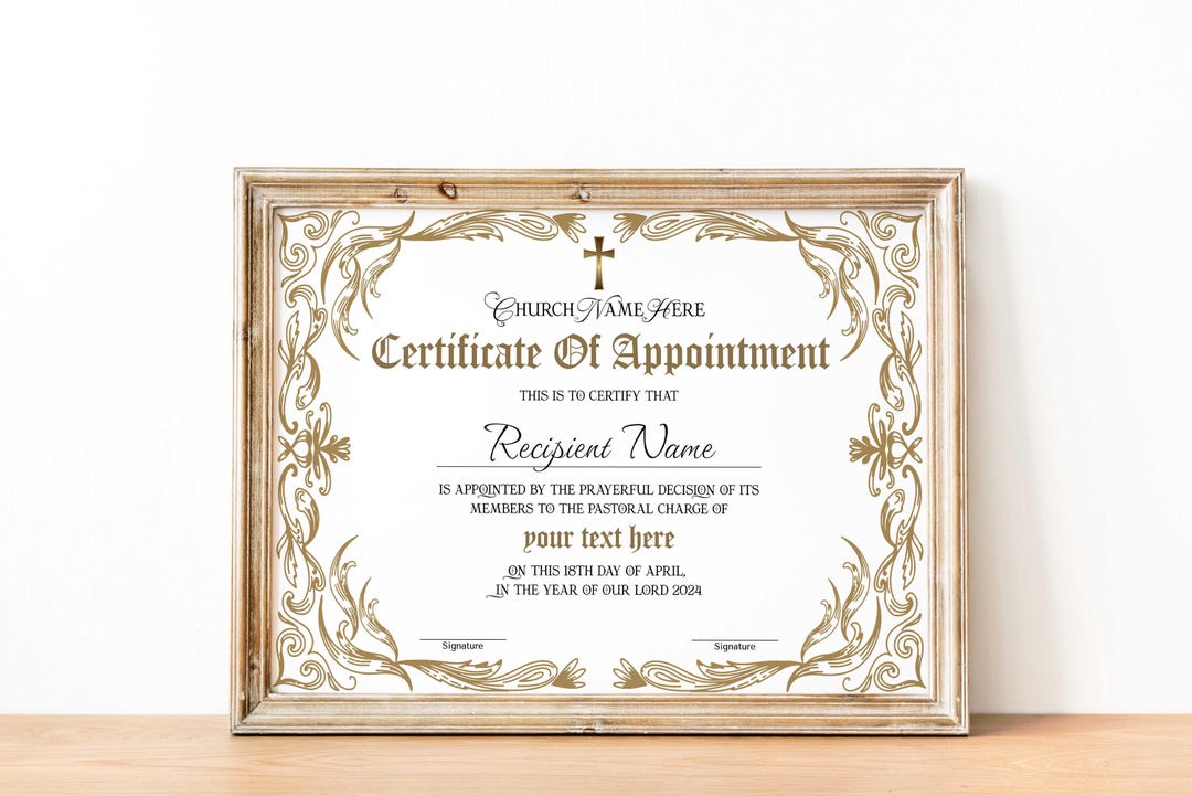 Editable Appointment Certificate Template, Printable Bishop Pastor ...