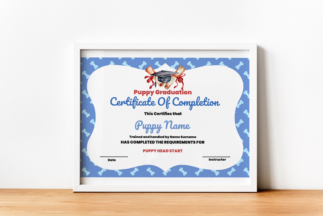 Puppy Graduation Certificate Template, Editable Certificate of ...