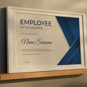 Editable Employee of the Quarter Certificate Template, Minimalist Printable Employee of the ...