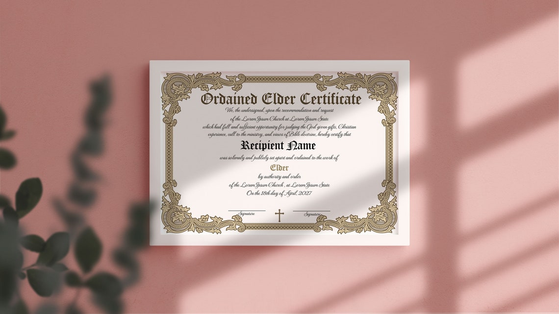 Editable Ordained Elder Certificate Template, Printable Vintage Luxury ...