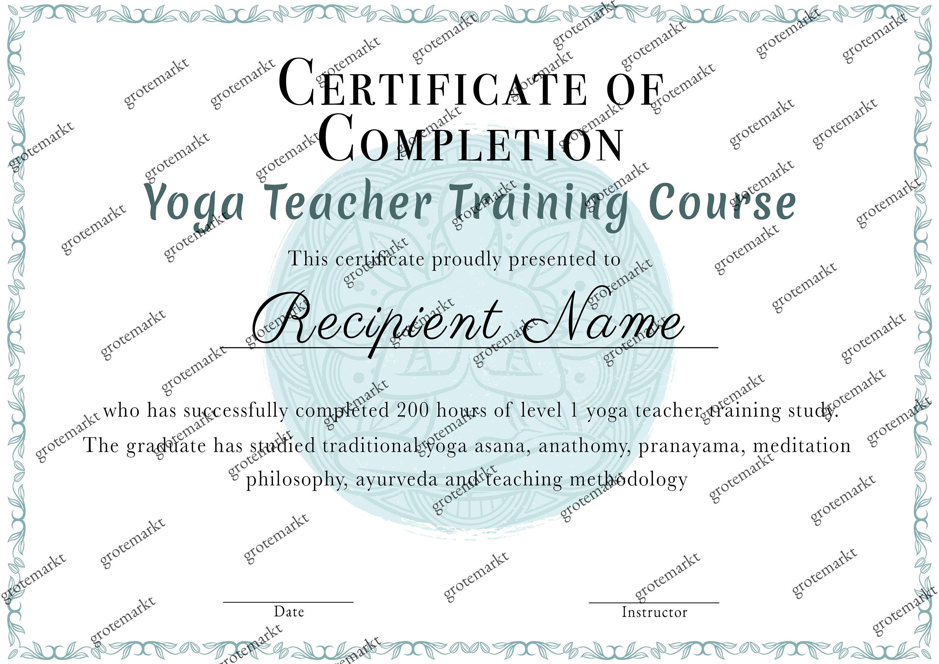 Yoga Certificate, Certificate of Completion, Participation, Recognition ...