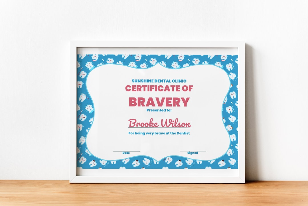 Editable Dentist No Cavities Club Certificate of Bravery - Etsy