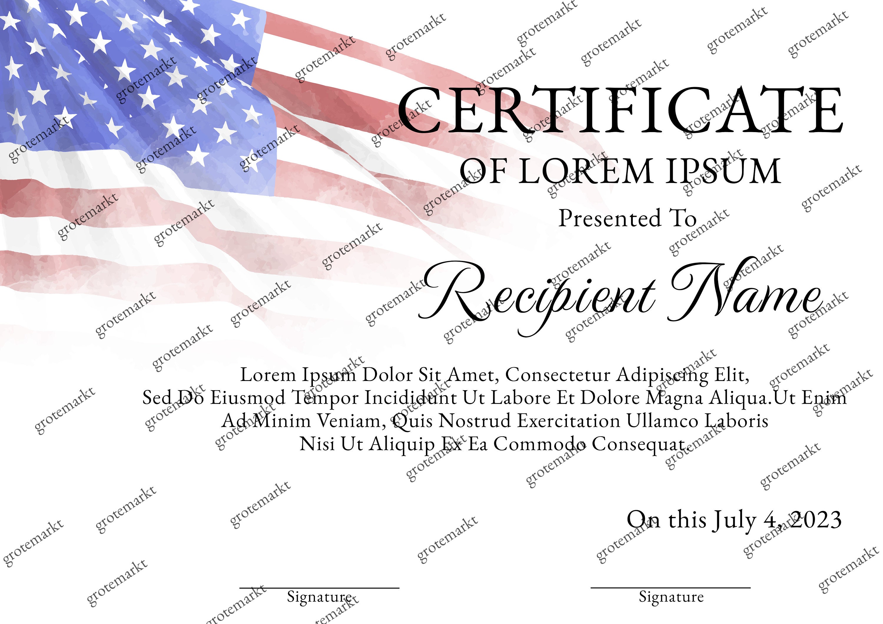 Veteran's Certificate of Appreciation Template, 4th of July, Editable ...
