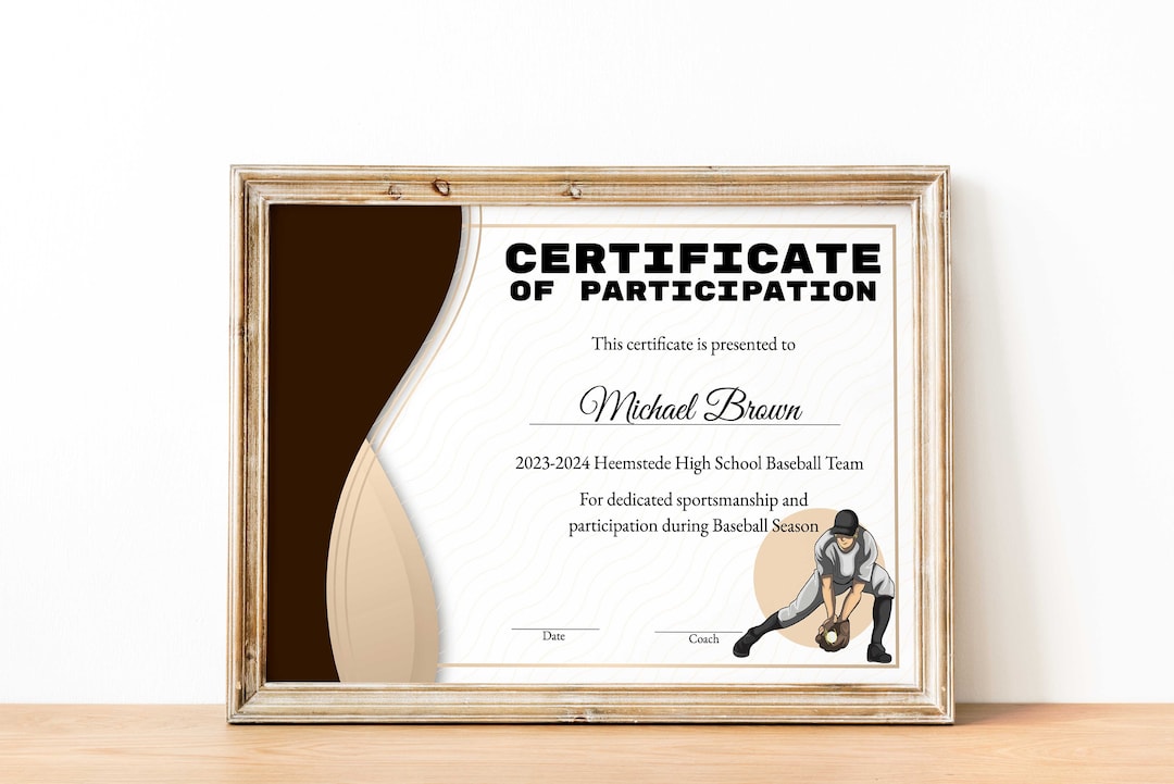 Editable Baseball Certificate Template, Sports Certificate Award ...