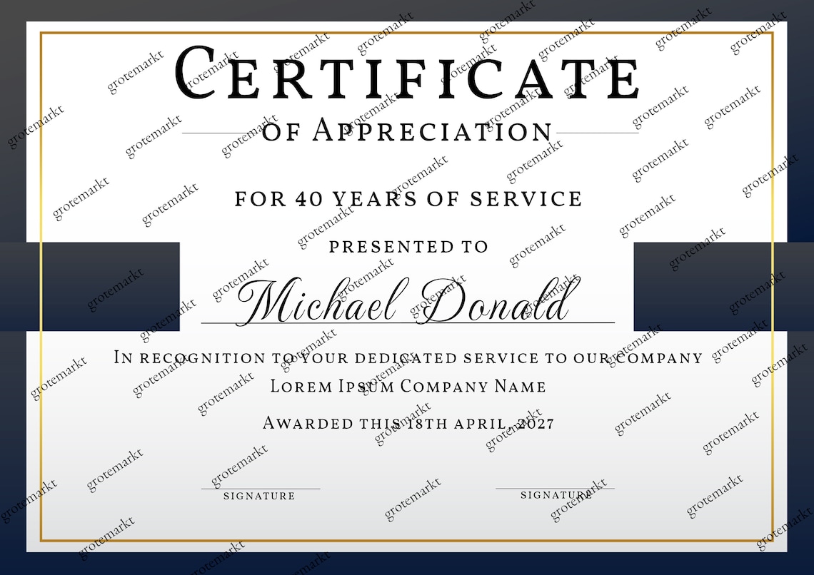Editable Certificate Years of Service, Years of Service Certificate ...