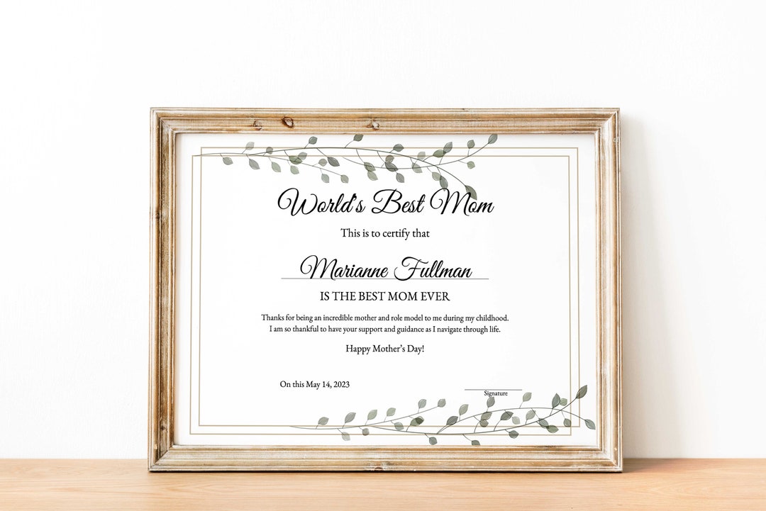 Editable Best Mom Certificate Template, Mother's Day Certificate Best ...
