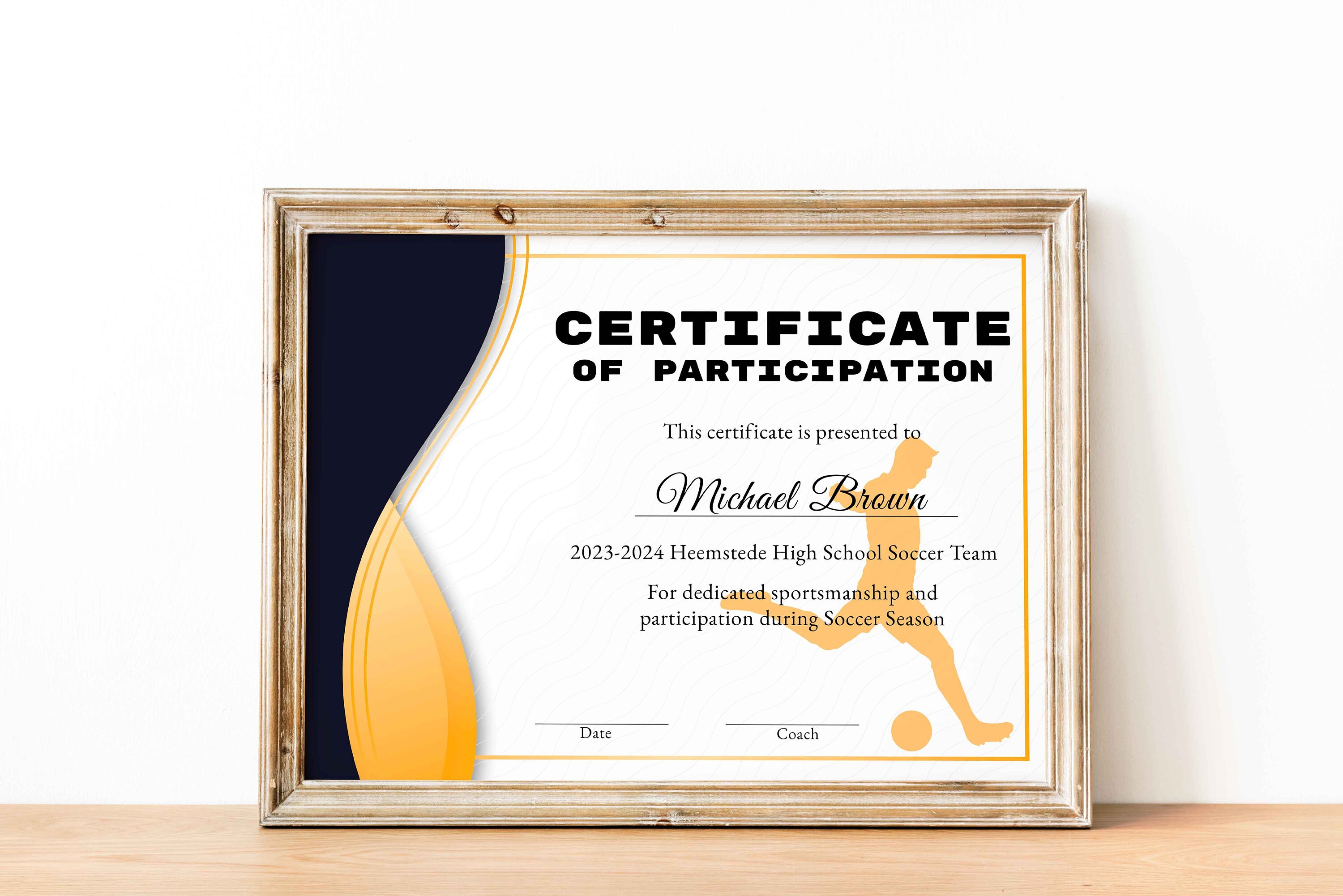 Editable Soccer Certificate Template, Printable Soccer Award ...