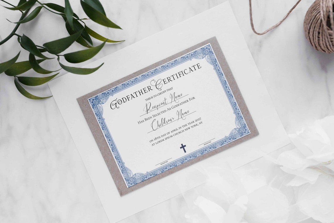 Editable Godfather Certificate Template, Printable Baptism Certificate ...