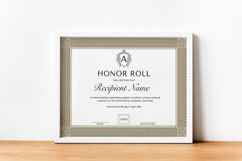 Editable Honor Roll Certificate Template, Elementary School Student ...